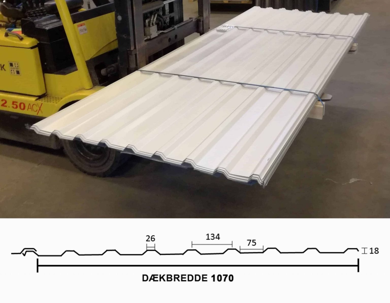 TP18 trapezplade Hvid Ral 9010, 0,50mm B 1,07 x L 5,50 meter | Profil Tech