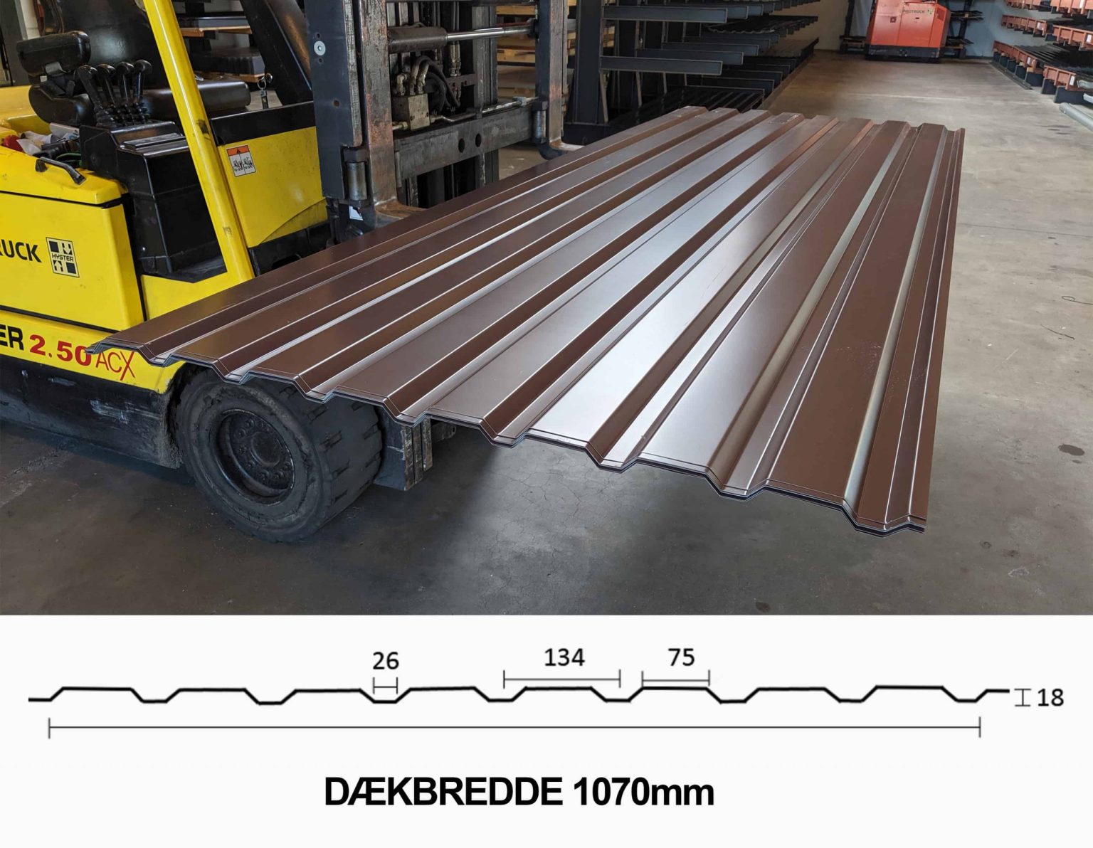 VP18 trapezplade Brun, Ral 8028, 0,50mm, 8 stk. B 1,07 x L 3,00 meter ...